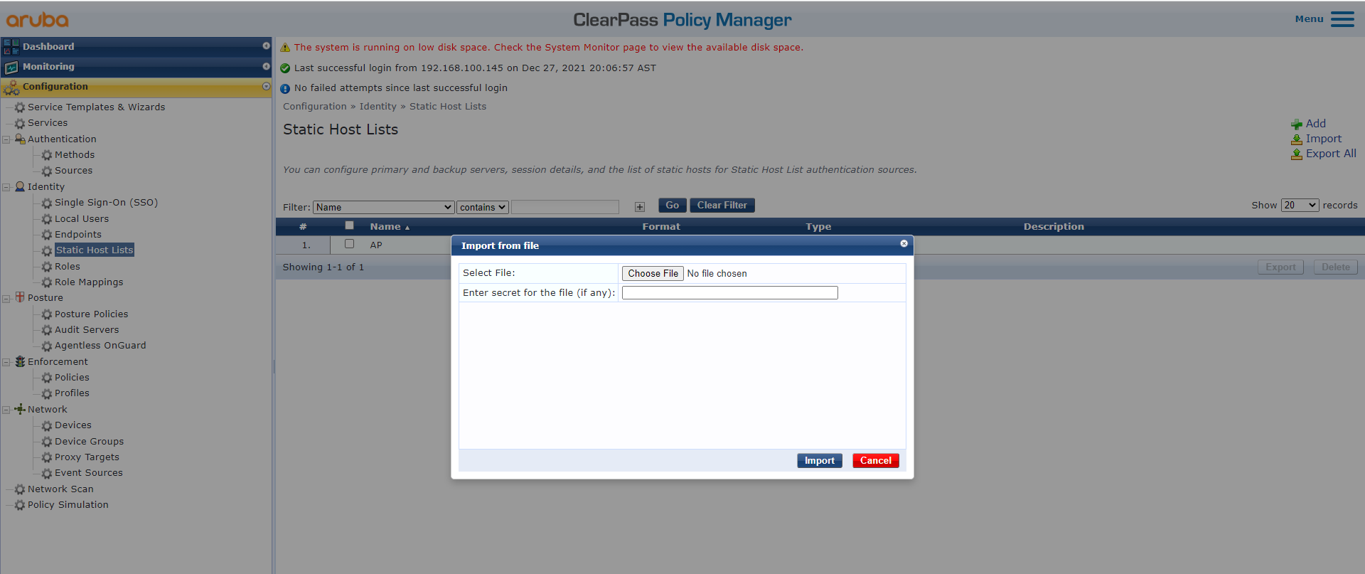Update Static Host List In Aruba Clearpass – Lets Learn Network